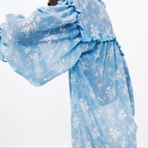 Zara | Tops | Nwot Zara Floral Ruffle Button Down Blouse Too Tunic ...